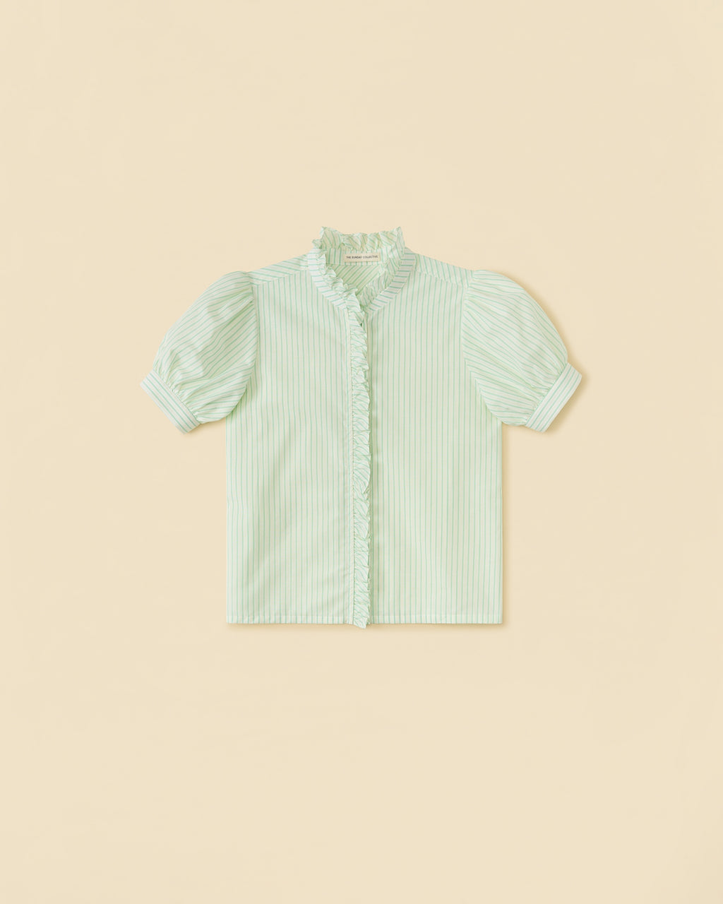 Short Sleeve Ruffle Blouse in Mint Stripe – The Sunday Collective
